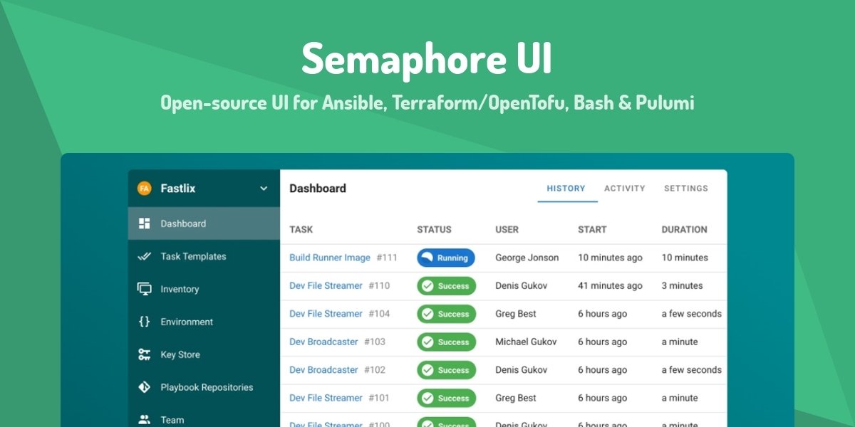 Semaphore Ui Open Source Ui For Ansible Terraformopentofu Bash And Pulumi Made With Vuejs